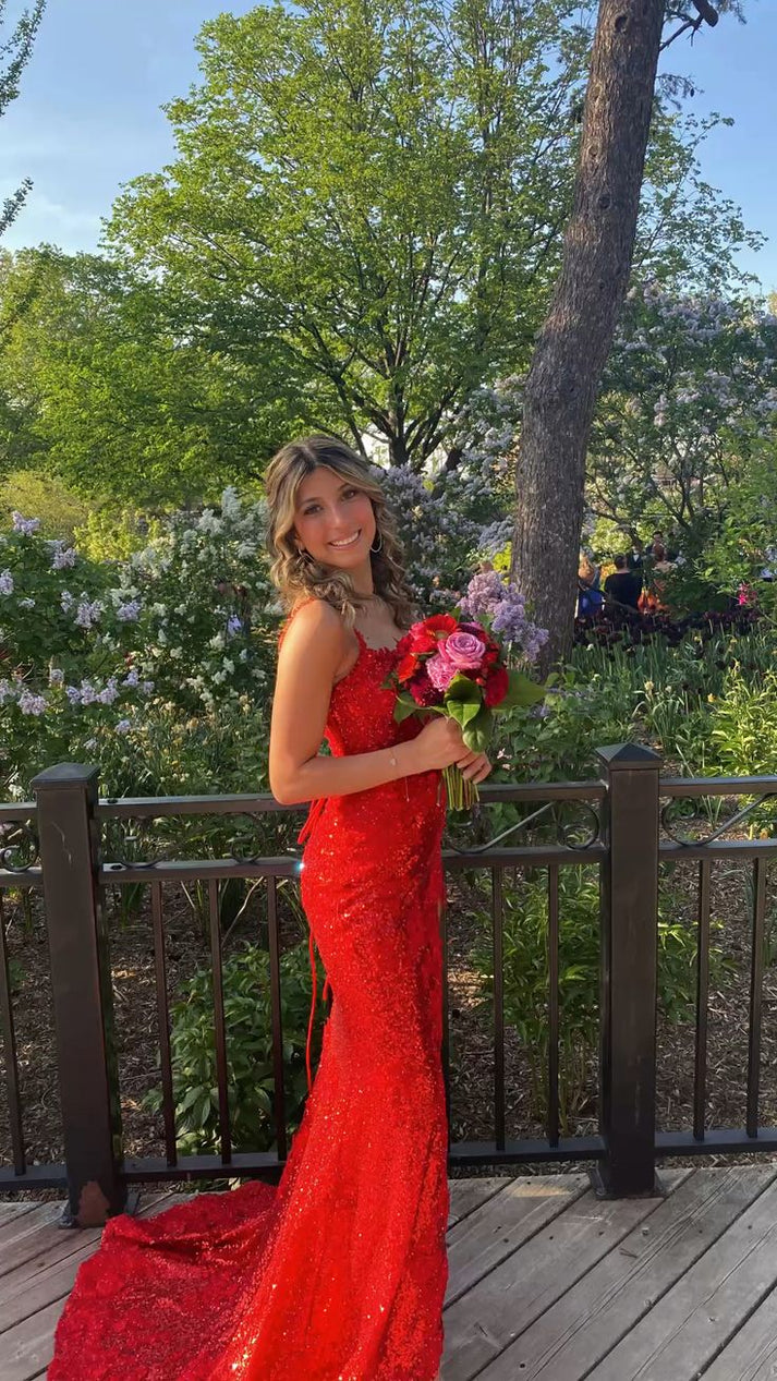 Red Mermaid Sequins Prom Dresses, Bodycon Evening Dresses – prommirror