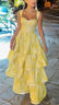 Lemon Yellow Printing Prom Dresses Fashion Evening Dresses Ruffle Form ...
